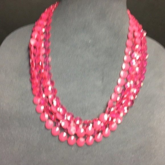 Jewelry | Multi Strand Long Necklace Barbie Pink Retro Opaque ...